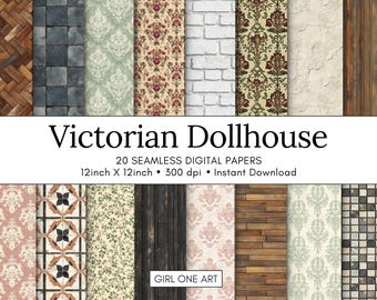 Victorian Dollhouse Seamless Paper: Miniature Textures Stone Brick Wood ...
