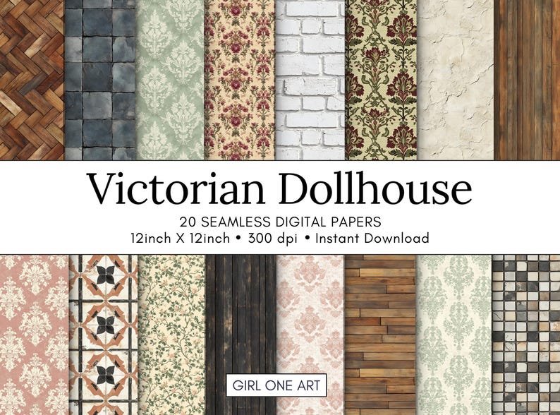 Victorian Dollhouse Seamless Paper: Miniature Textures Stone Brick Wood ...