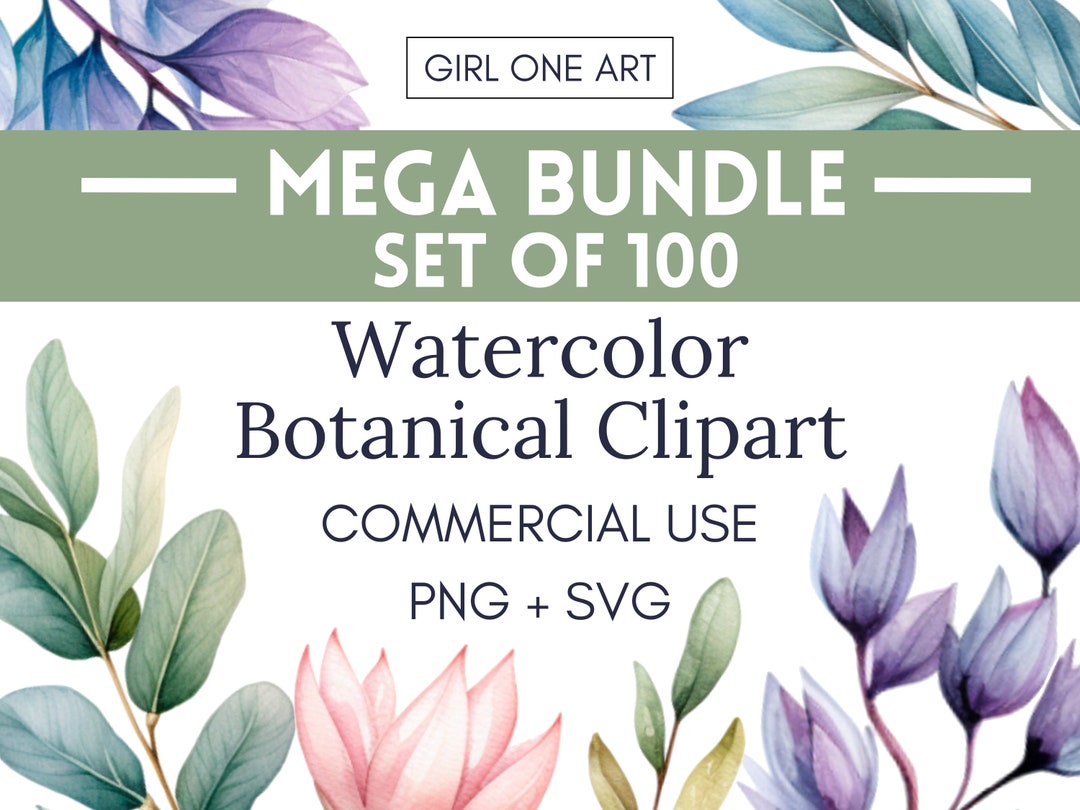 Watercolor Botanical Clipart Bundle Wild Floral PNG SVG Commercial Use ...
