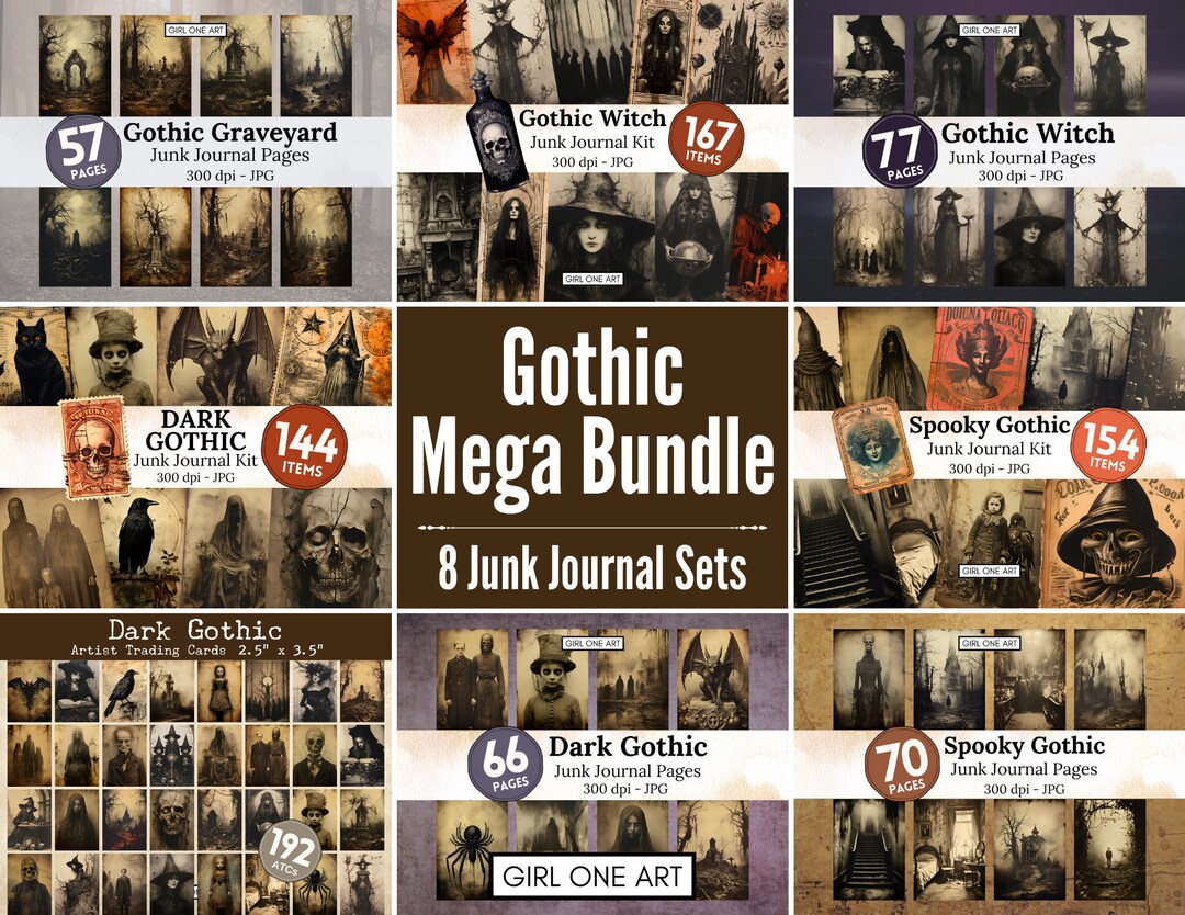Gothic Junk Journal Kit Bundle Digital Scrapbook Paper Spooky Collage ...