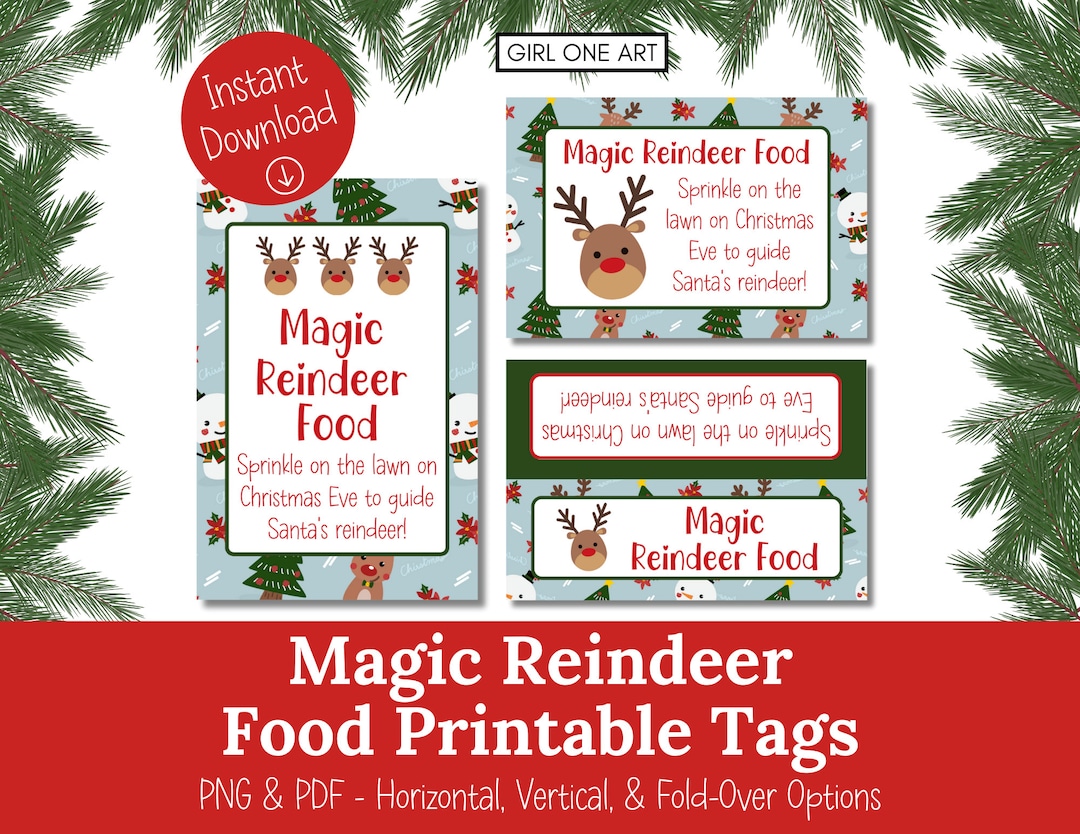 Magic Reindeer Food Treat Bag Topper Printable Tags Digital Download ...
