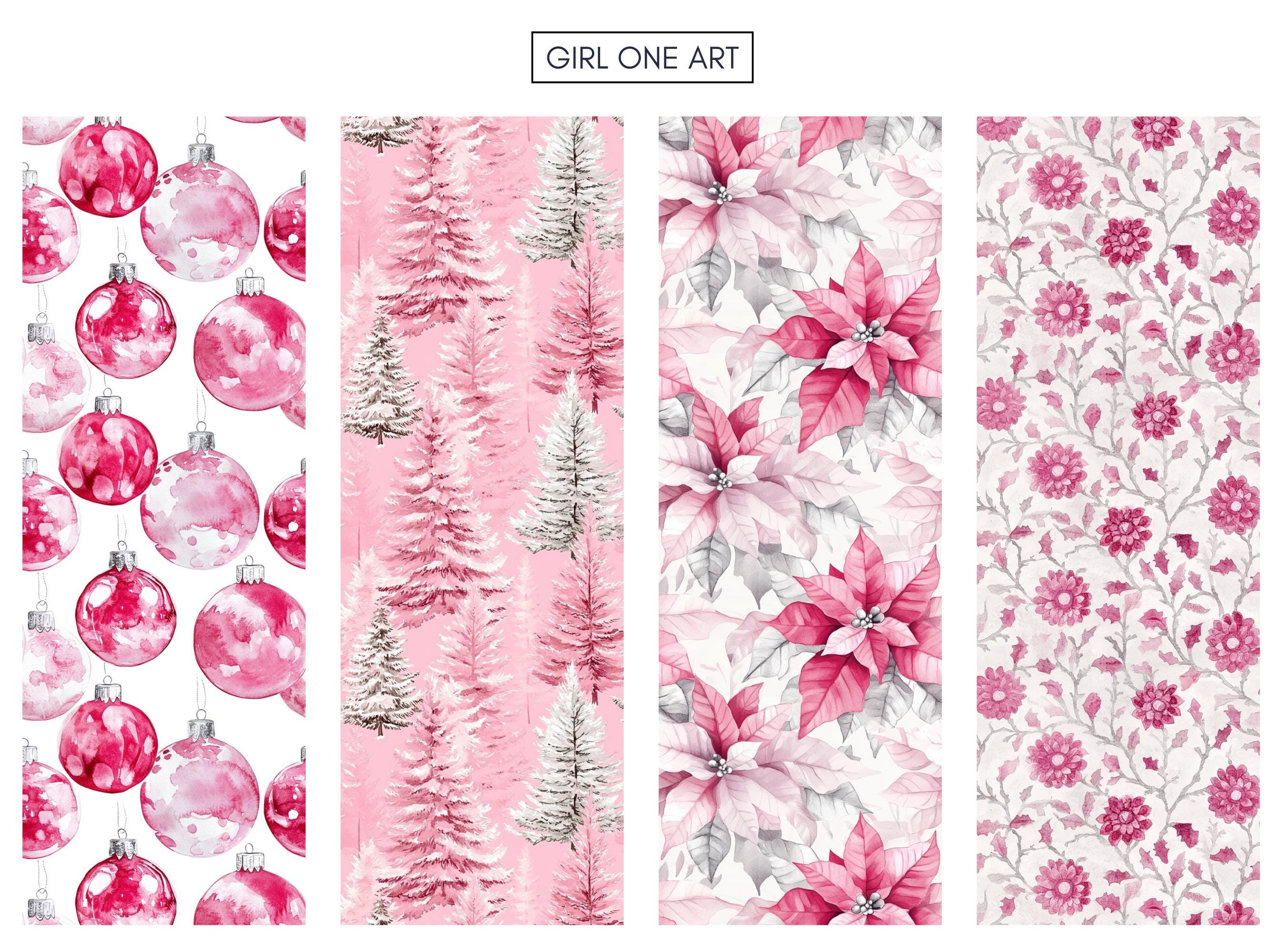 Pink Christmas Seamless Paper: Holiday Scrapbook Patterns (digital ...