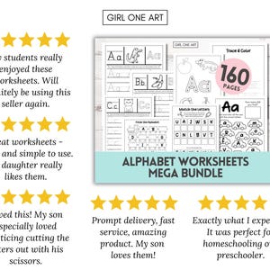 Alphabet Worksheets Printable Tracing Coloring Homeschool Teacher Kids ...