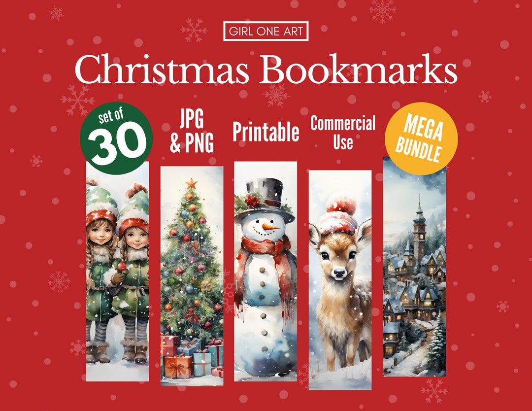 Christmas Printable Bookmark Bundle Downloadable PNG JPG Holiday Santa ...
