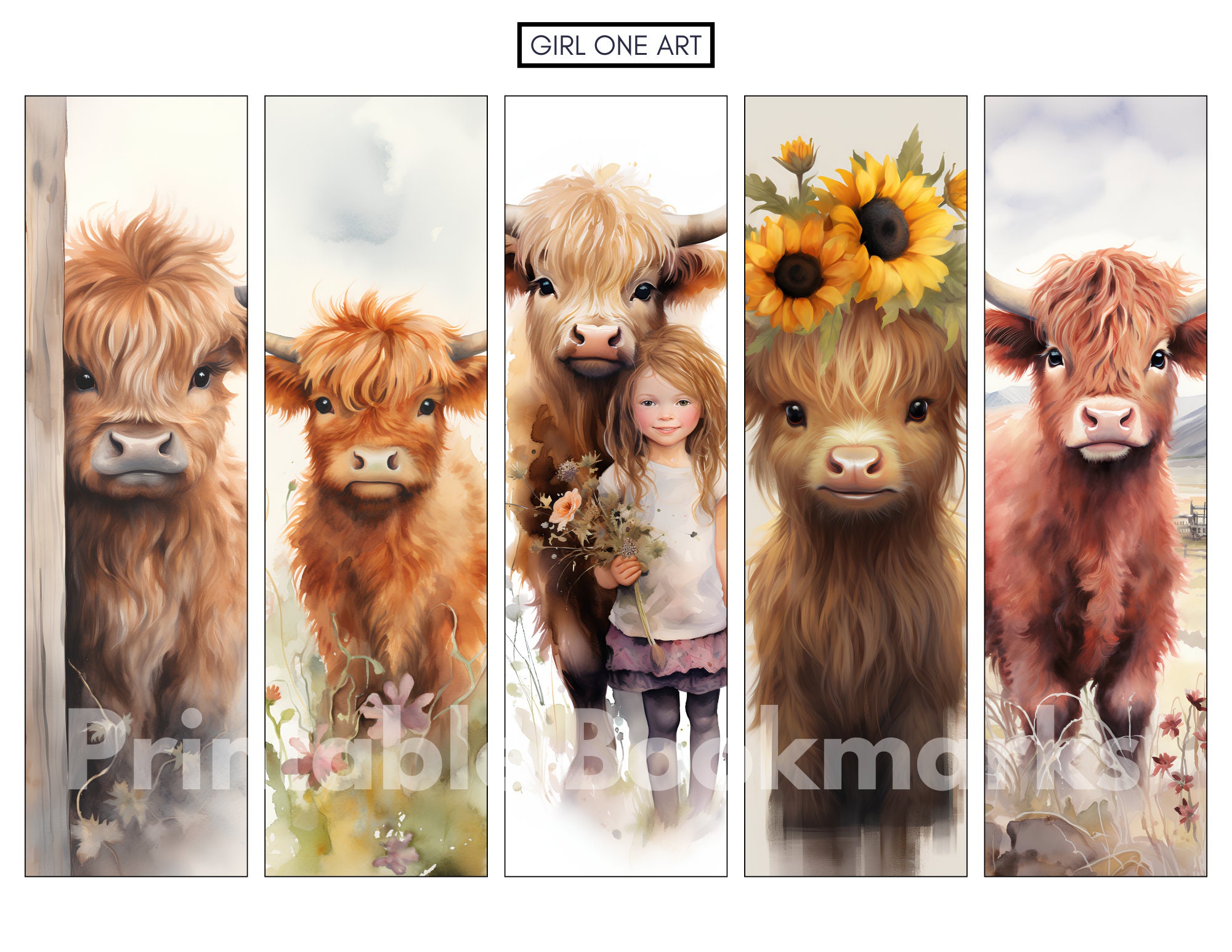 Highland Cow Bookmarks Bundle Printable Digital Download PNG JPG ...