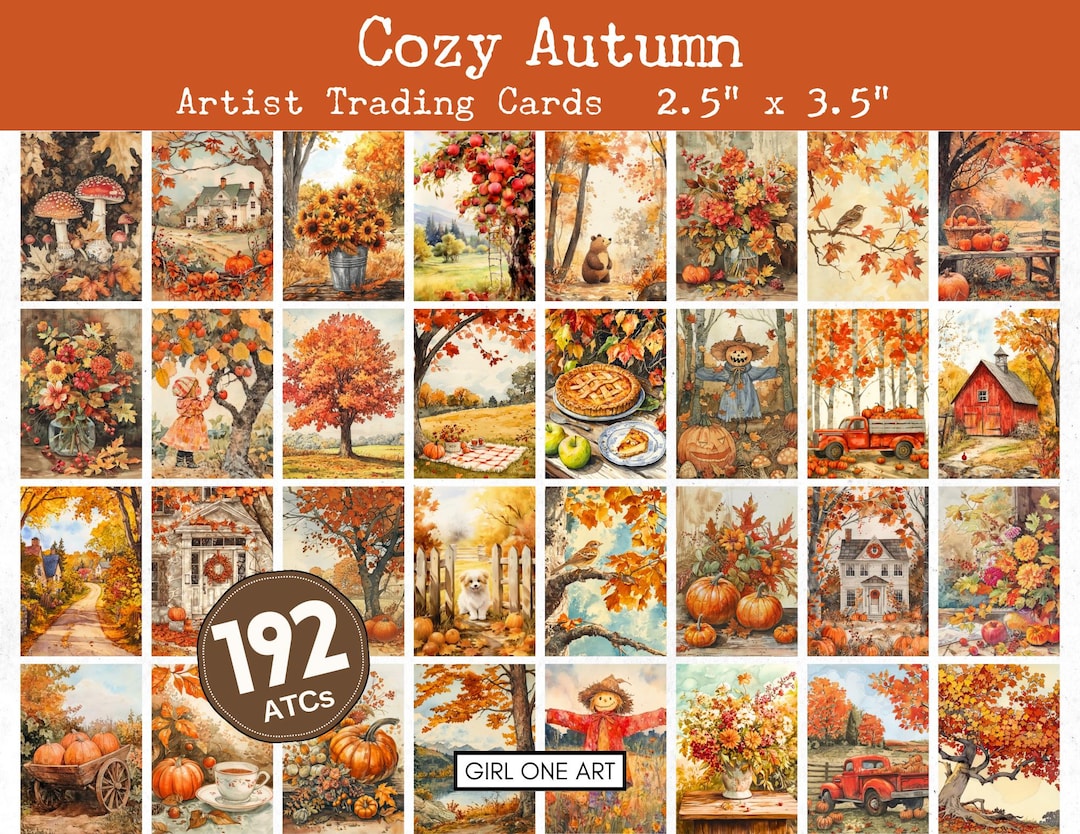 Cozy Autumn ATC Cards: Vintage Fall Junk Journal Ephemera (digital ...