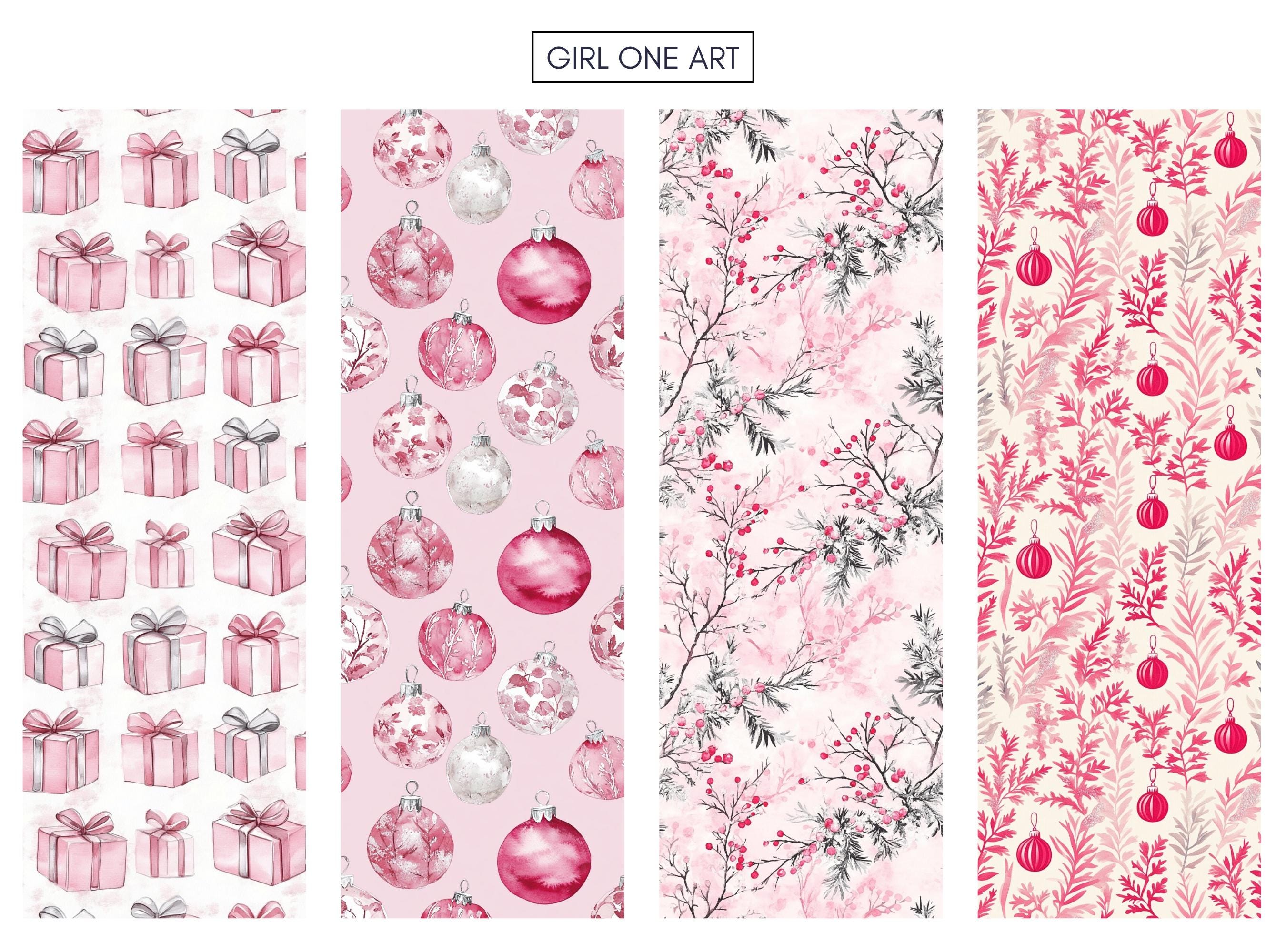 Pink Christmas Seamless Paper: Holiday Scrapbook Patterns (digital ...