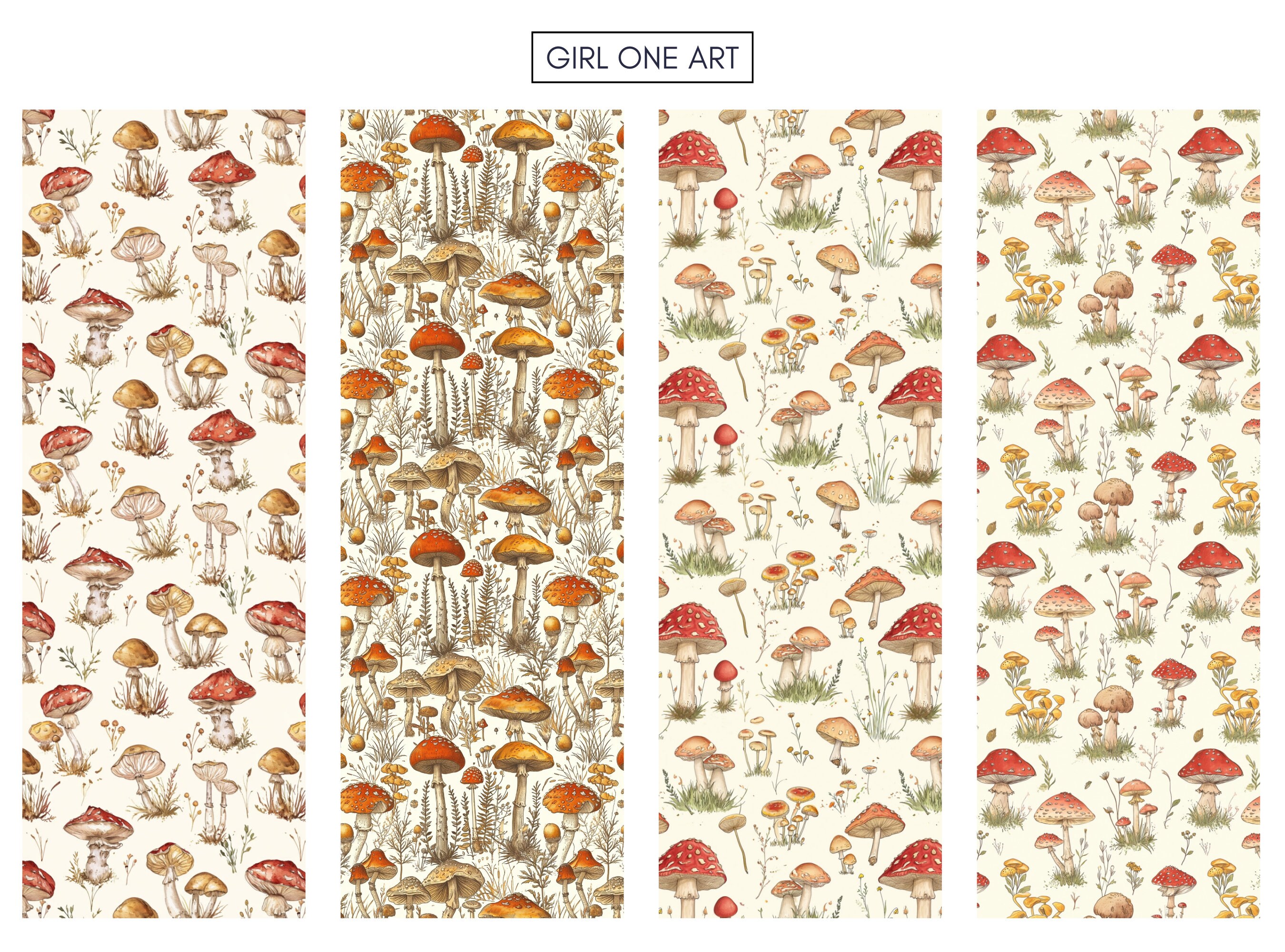 Forest Mushrooms Printable Paper Seamless Fairy Junk Journal Digital ...