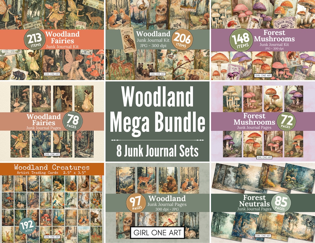 Woodland Junk Journal Kit Mega Bundle Digital Fairy Scrapbook Paper ...