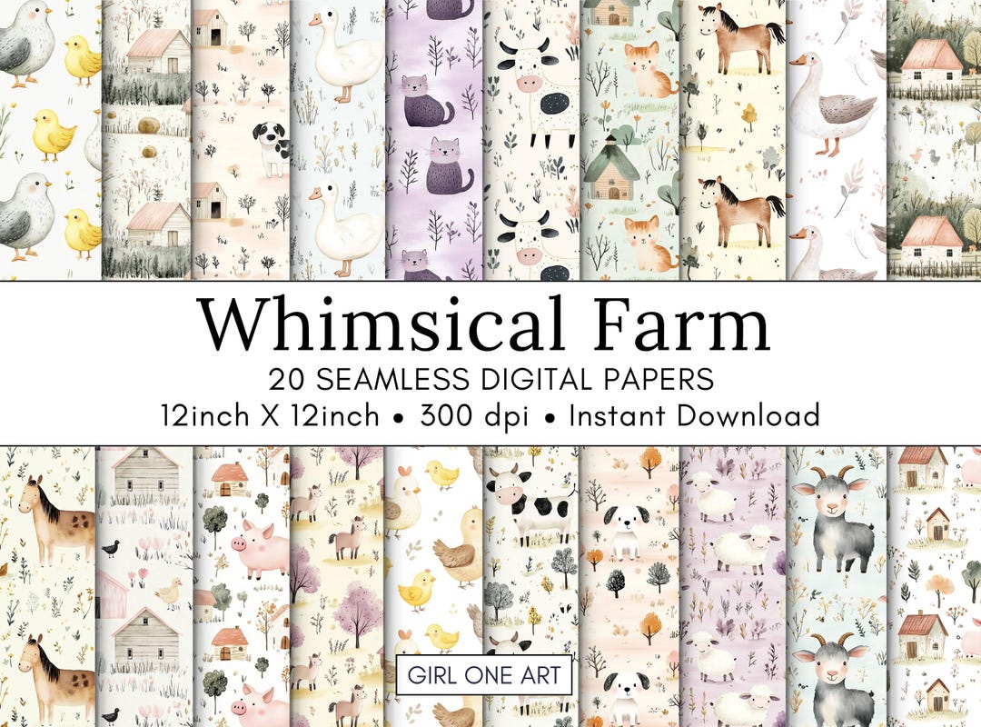 Watercolor Farm Animal Seamless Patterns: Boho Nursery Paper (digital ...
