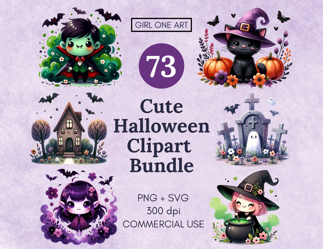 Cute Halloween Clipart Mega Bundle PNG SVG Commercial Use Pumpkins ...