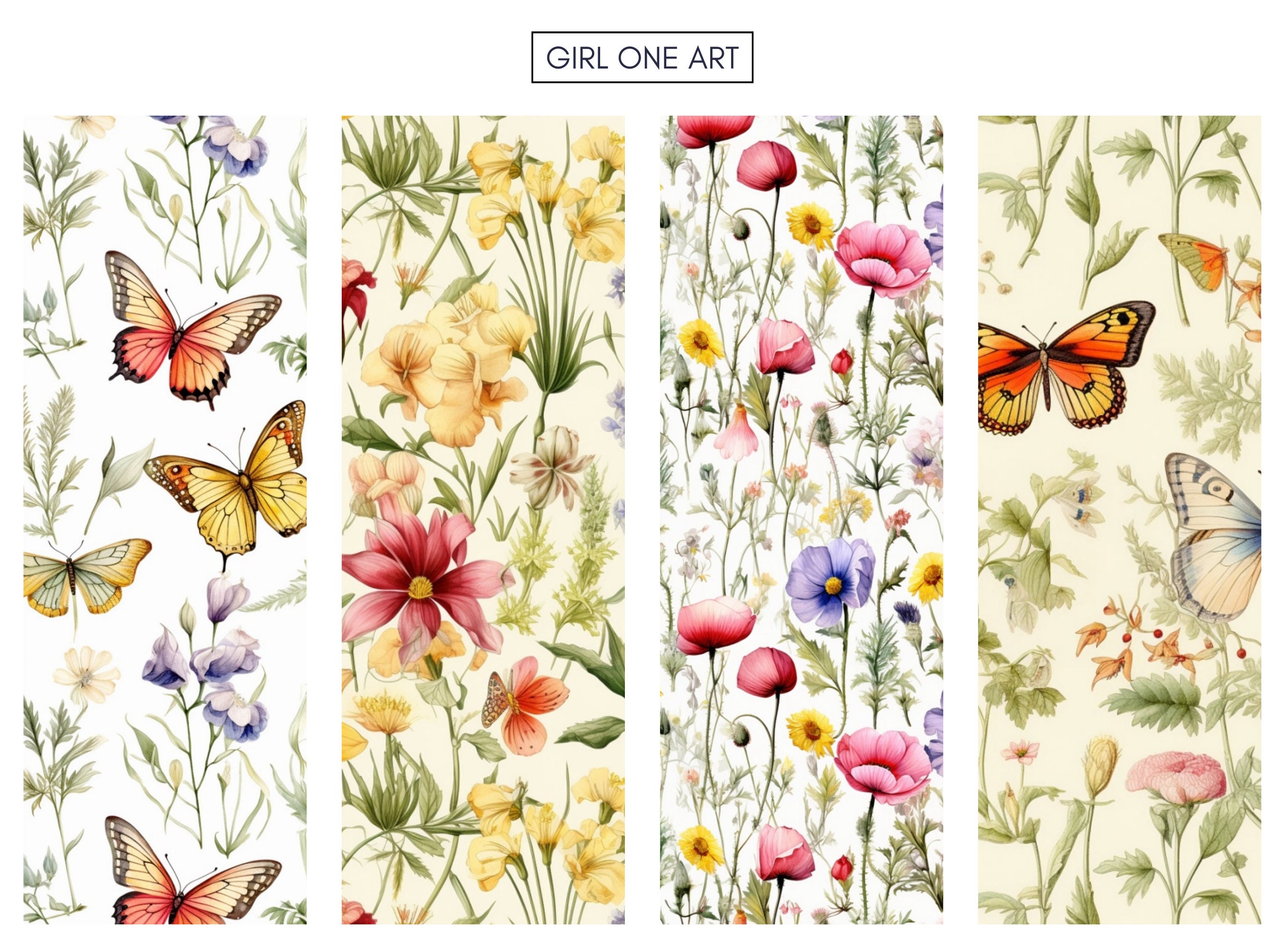 Wildflower Butterflies Digital Paper: Shabby Chic Scrapbook, Junk ...