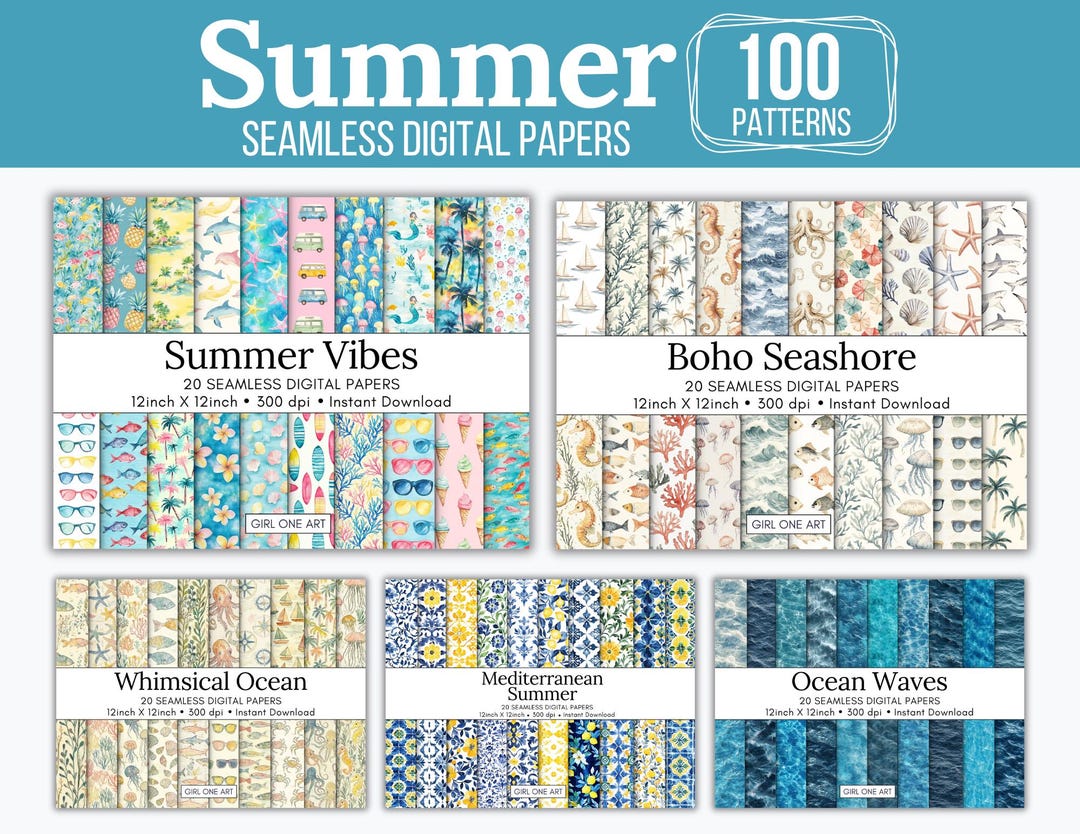 Summer Seamless Paper Mega Bundle: Watercolor Ocean, Beach, Mermaid (digital Download) - Etsy