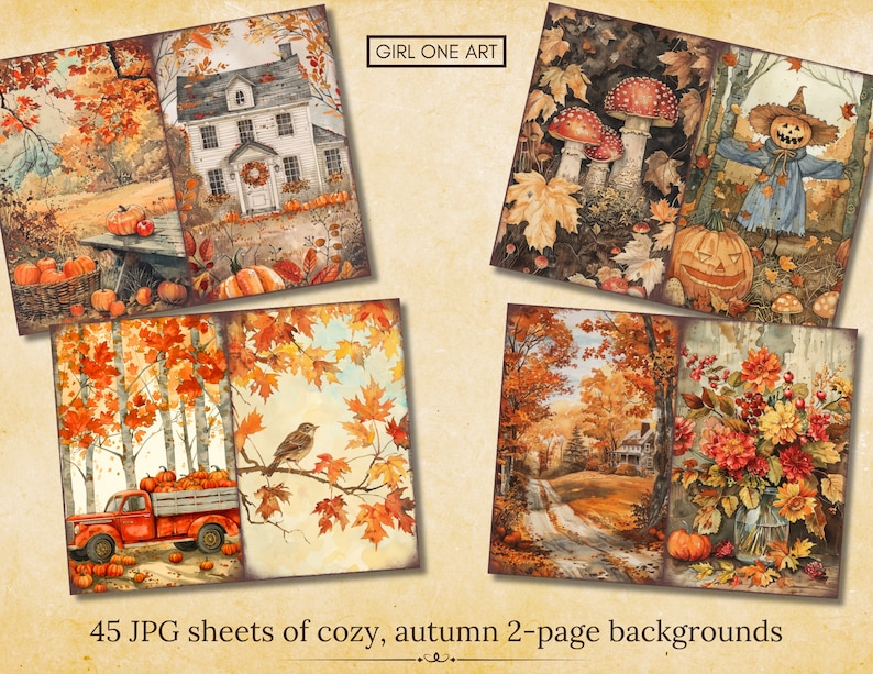 Cozy Autumn Junk Journal Kit Digital Download JPG Scrapbook Paper Fall ...