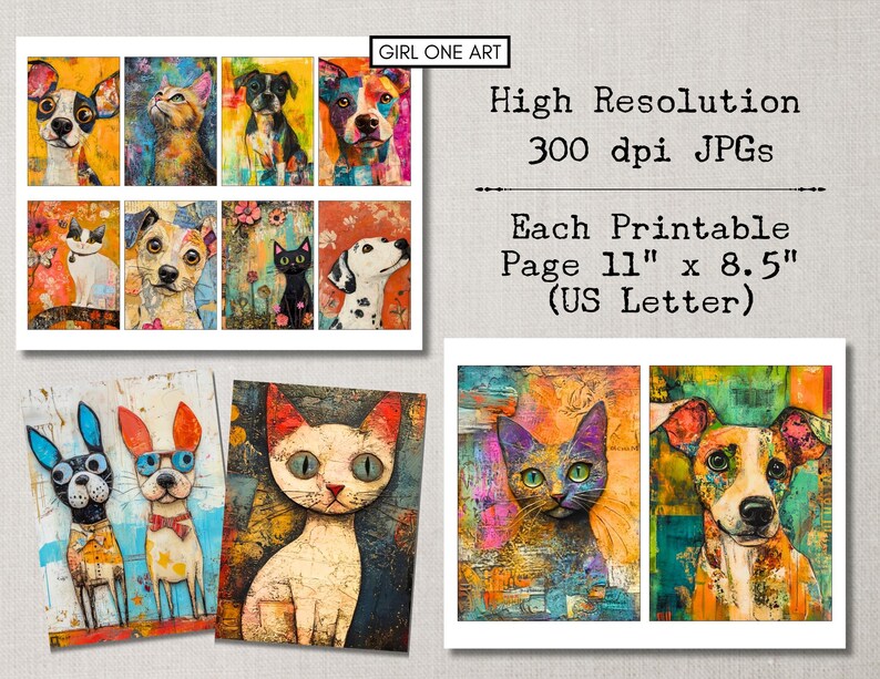 Cats & Dogs Ephemera Pack: Whimsical Mixed Media Junk Journal, ATC - Etsy