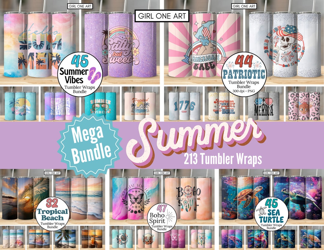 Summer Mega Tumbler Wrap Bundle 20oz Skinny Straight Beach Ocean ...