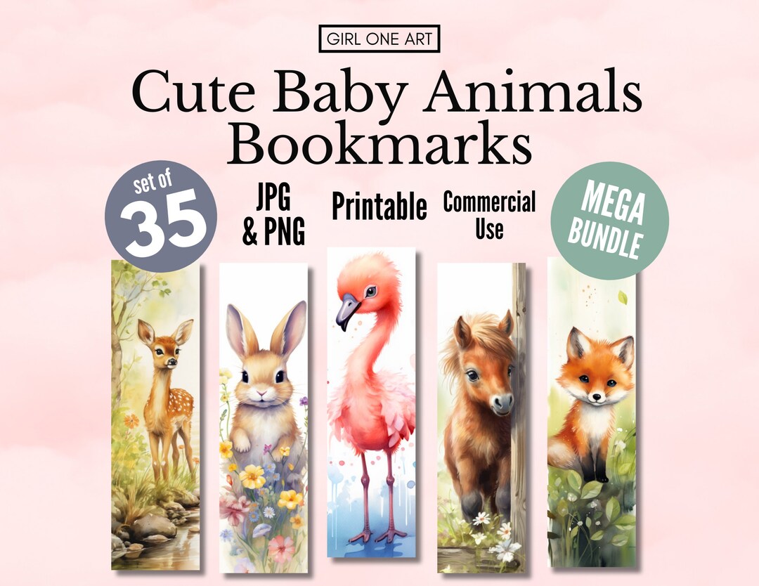 Cute Animals Printable Bookmark Bundle PNG JPG Print & Cut Scrapbook ...