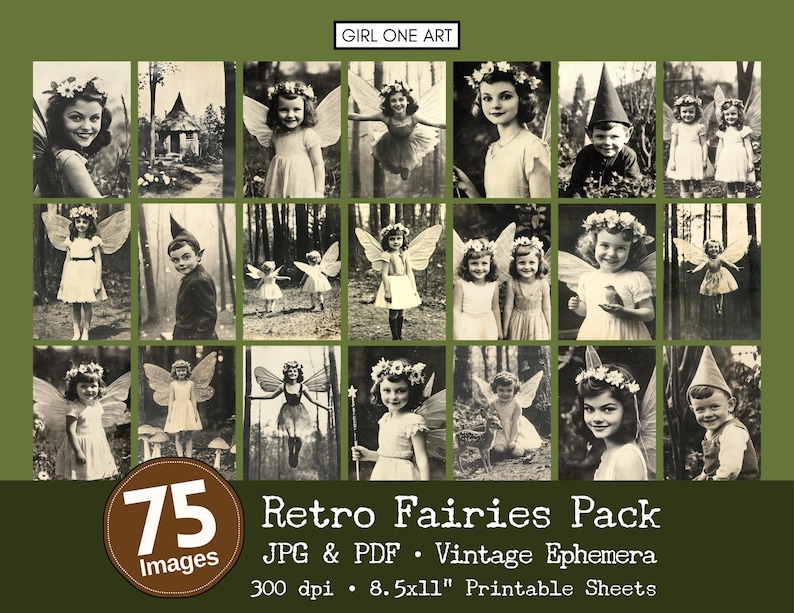 Retro Fairy Photo Ephemera Pack: Antique Junk Journal Printable (PDF ...