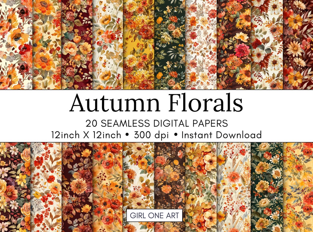 Autumn Florals Printable Paper Bundle Seamless Fall Junk Journal ...