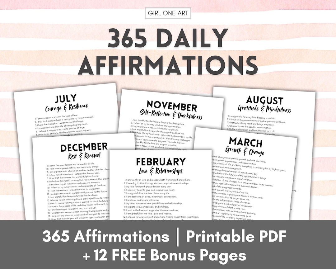 365 Daily Affirmations Bundle: Printable Mindfulness & Journaling (PDF ...