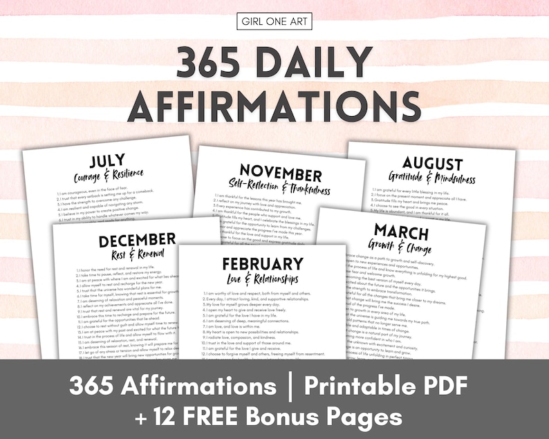 365 Daily Affirmations Bundle: Printable Mindfulness & Journaling (PDF ...