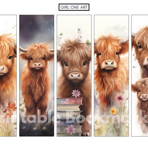 Highland Cow Bookmarks Bundle Printable Digital Download PNG JPG ...