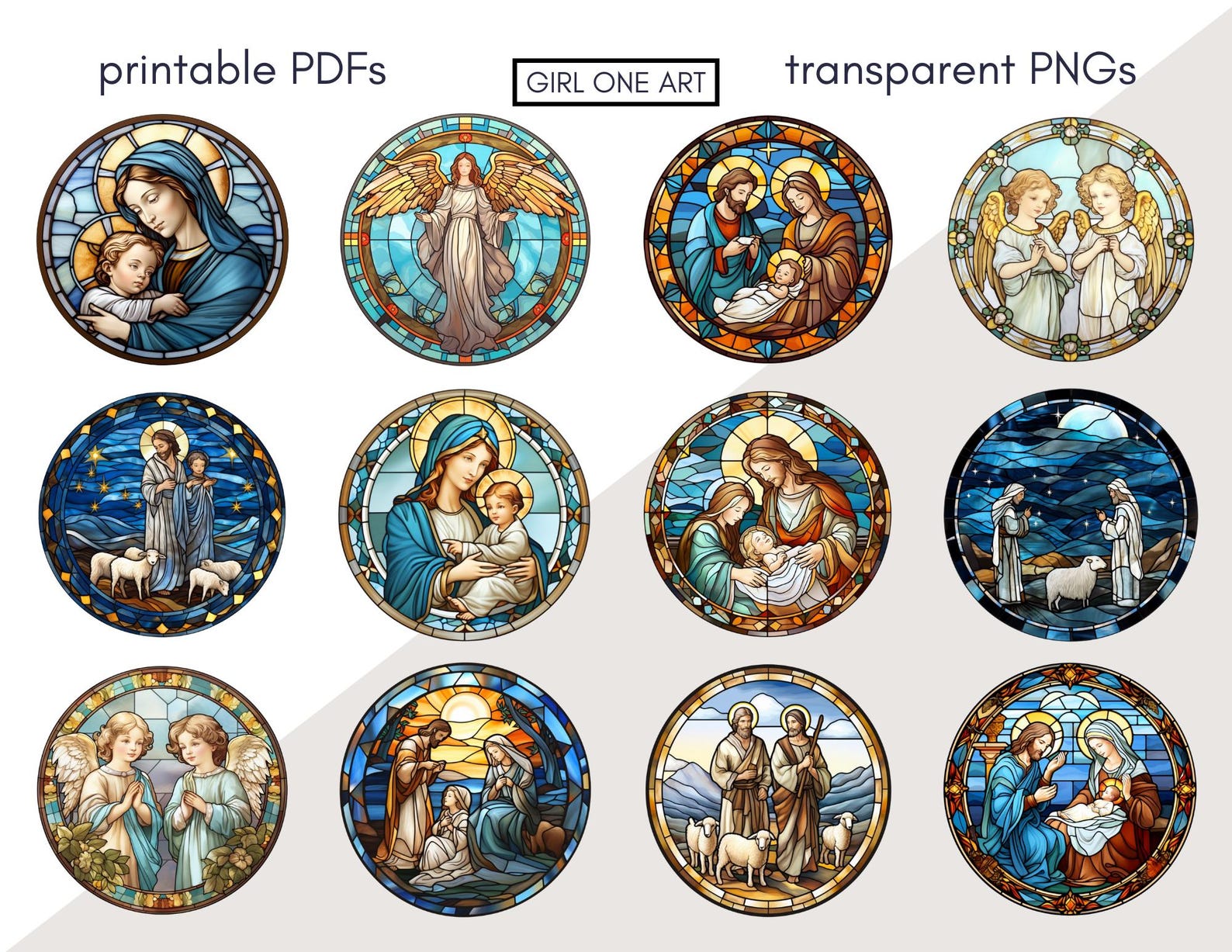 Stained Glass Nativity Clipart Set PNG PDF Commercial Use Digital ...