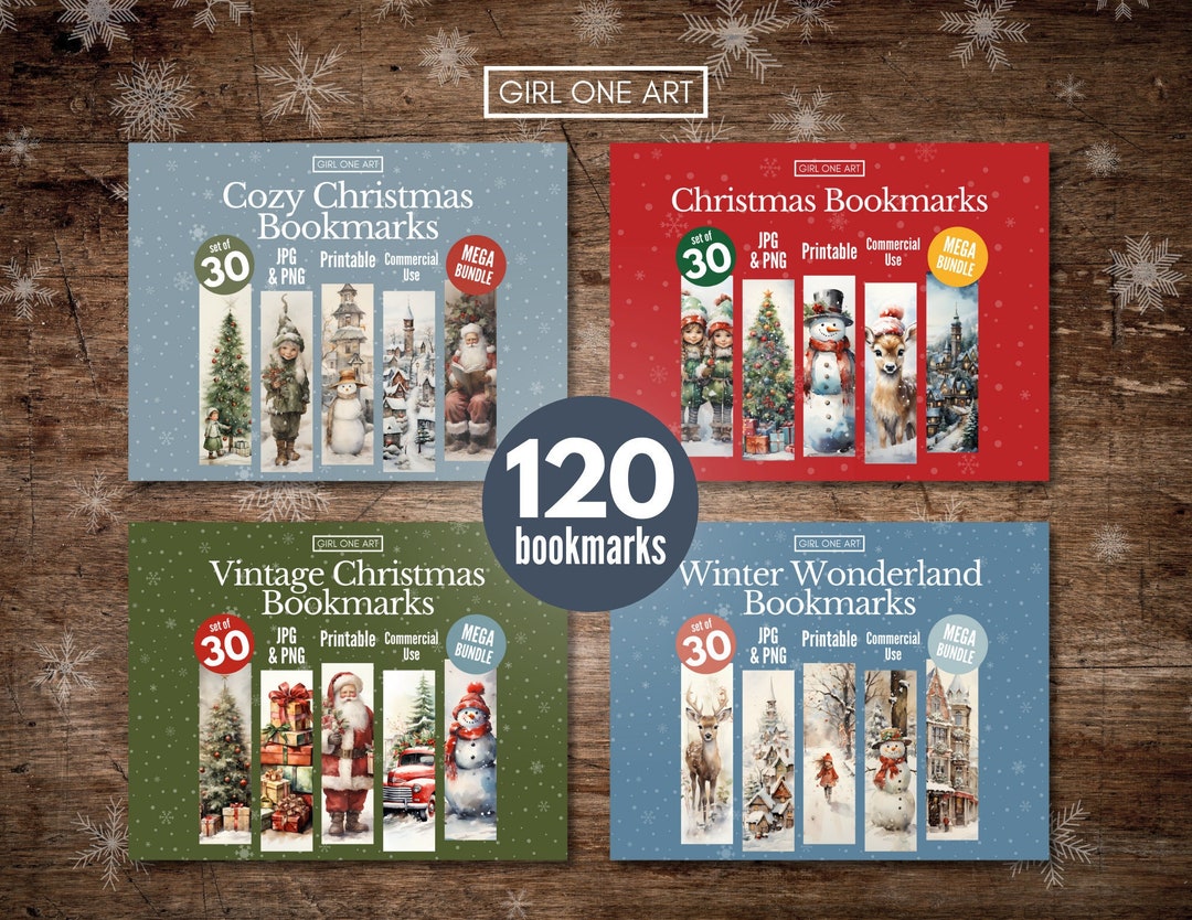 Christmas Printable Bookmarks Super Bundle Cozy Winter Downloadable PNG ...