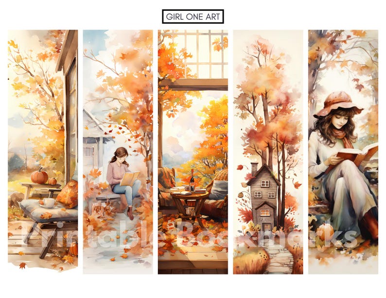 Autumn Reading Printable Bookmarks Bundle Downloadable PNG JPG ...