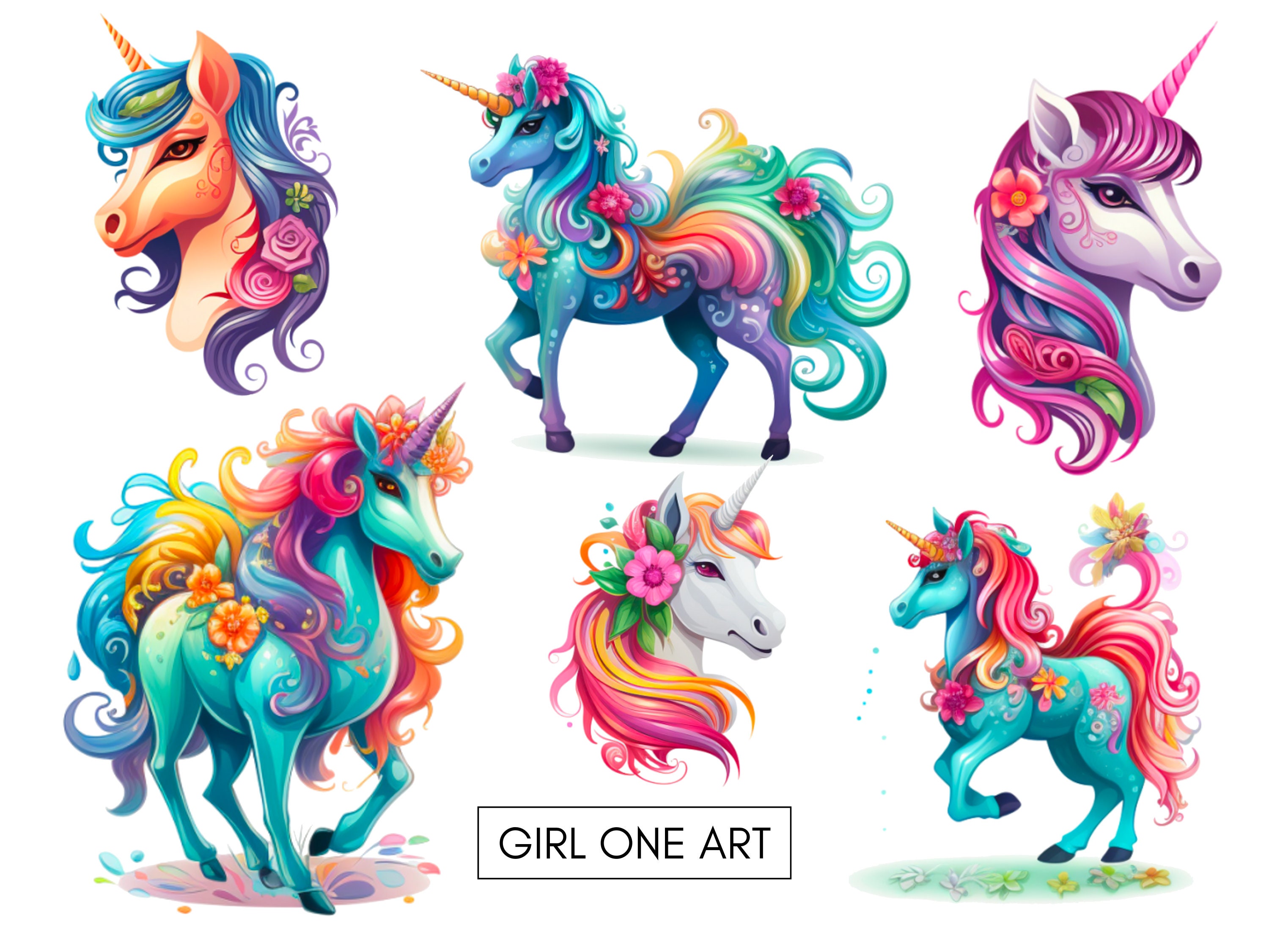 Rainbow Unicorns Clipart Bundle PNG & SVG Commercial Use Invitations ...