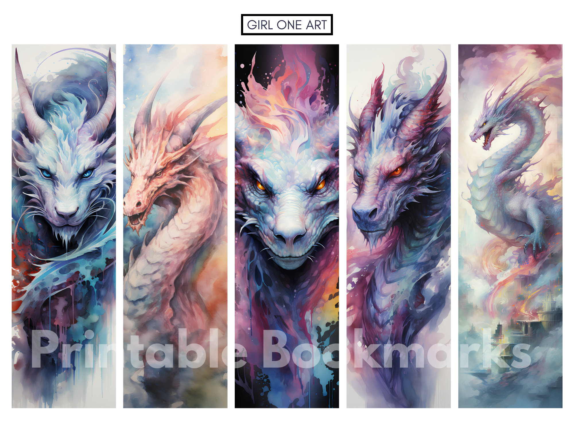 Fantasy Dragons Printable Bookmarks Bundle Digital Download PNG JPG ...