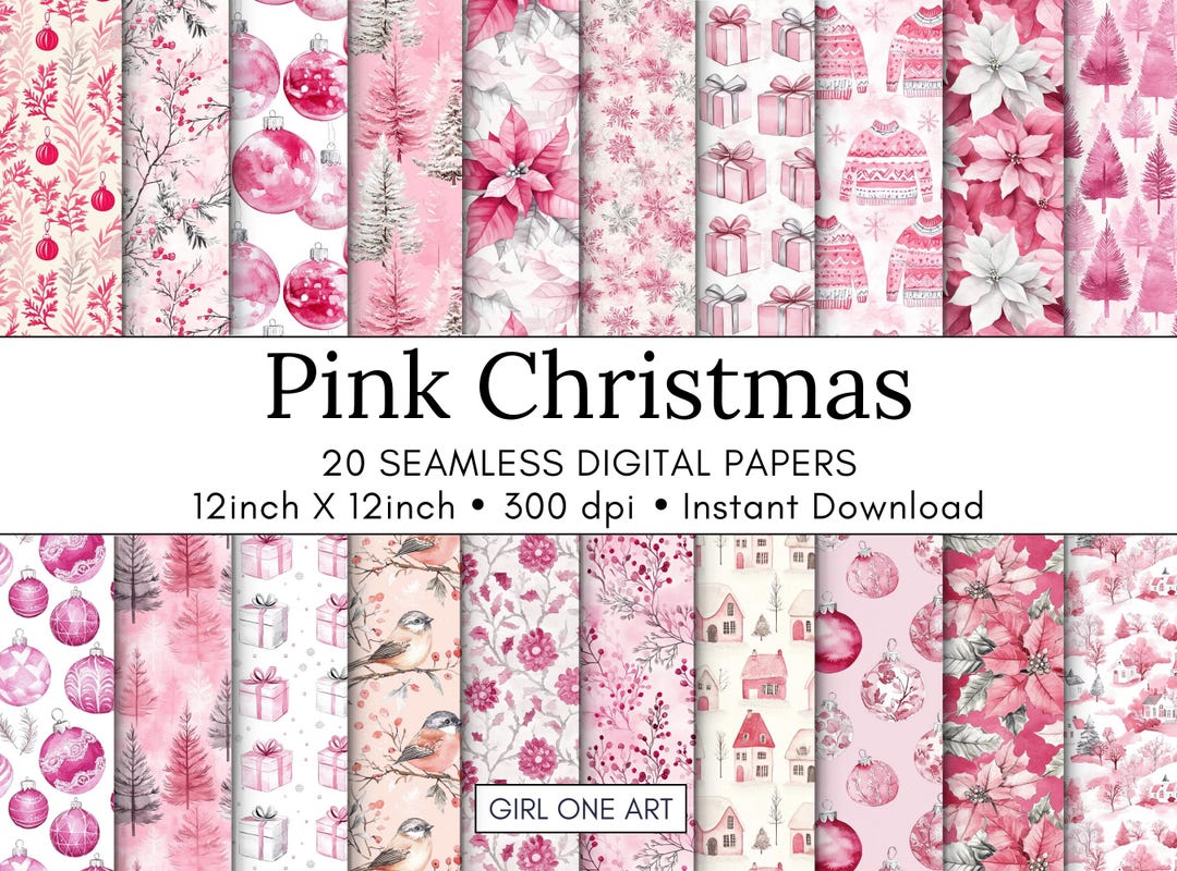 Pink Christmas Seamless Paper: Holiday Scrapbook Patterns (digital ...