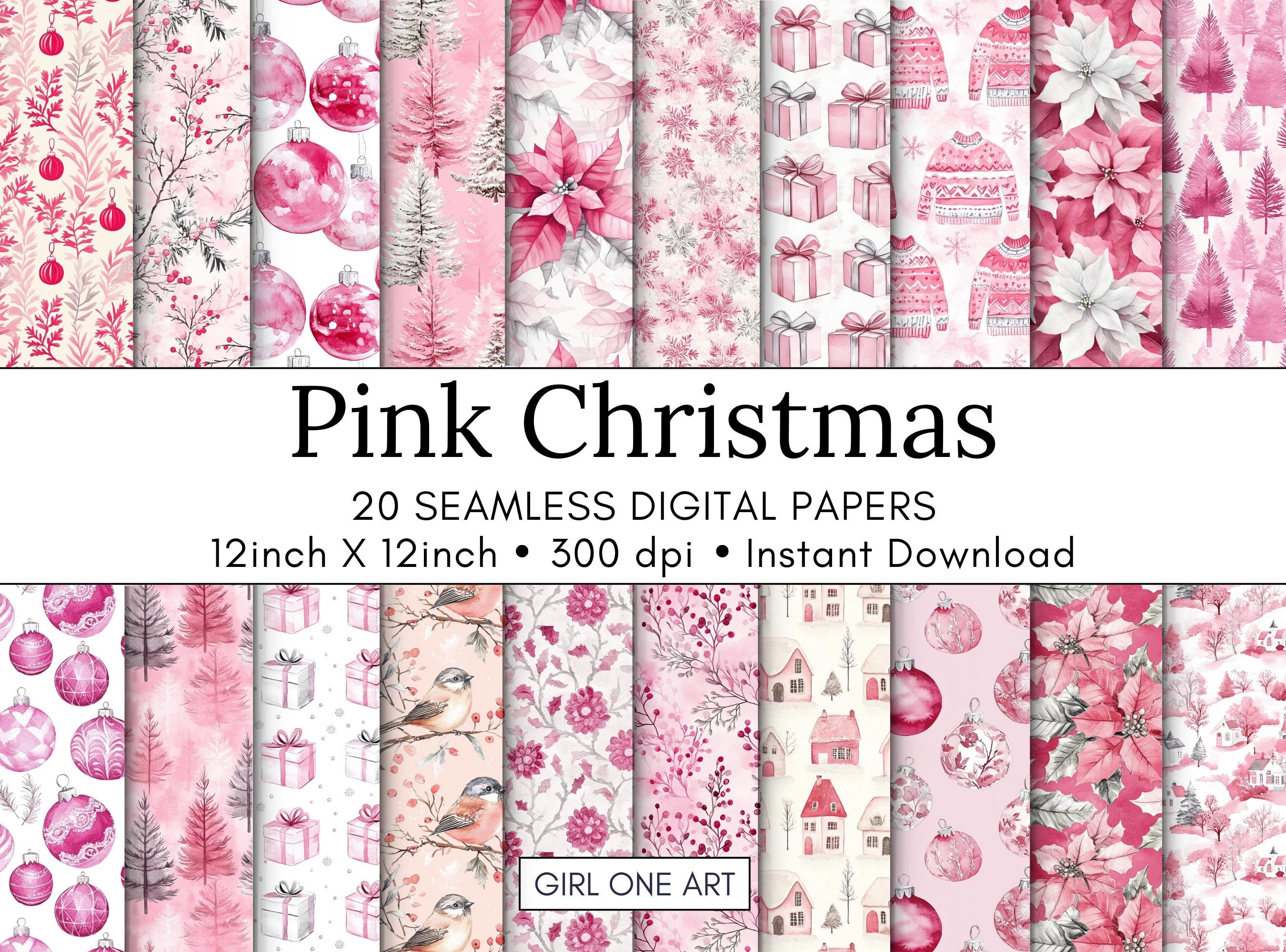 Pink Christmas Seamless Paper: Holiday Scrapbook Patterns (digital ...