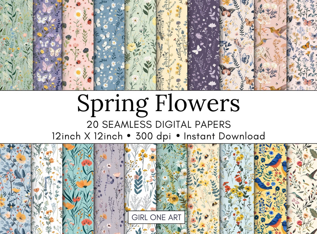 Spring Flowers Printable Paper Seamless JPG Shabby Chic Digital ...