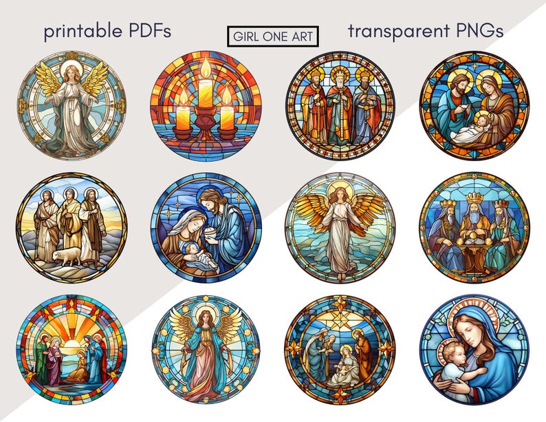 Stained Glass Nativity Clipart Set PNG PDF Commercial Use Digital ...