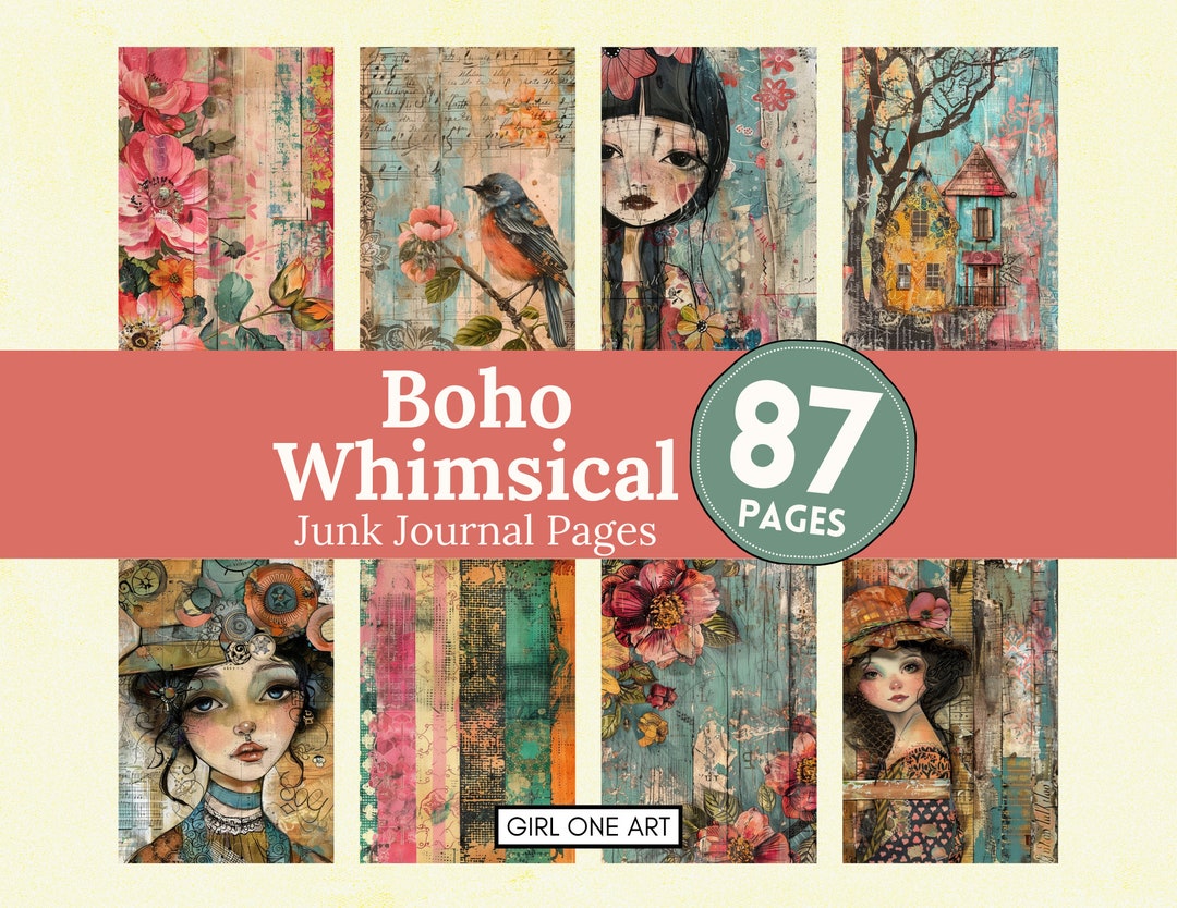 Boho Whimsical Mixed Media Junk Journal Pages JPG Digital Download ...