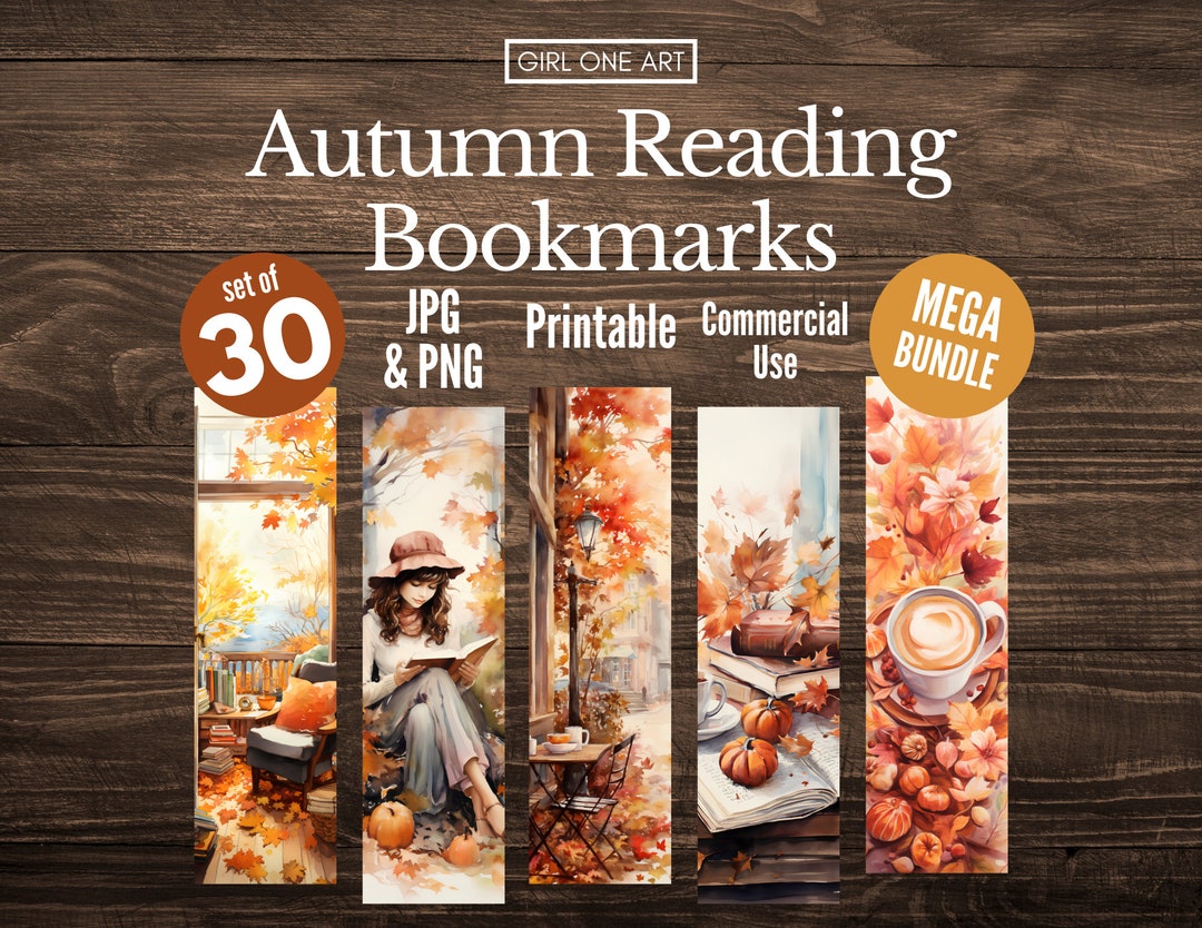 Autumn Reading Printable Bookmarks Bundle Downloadable PNG JPG ...