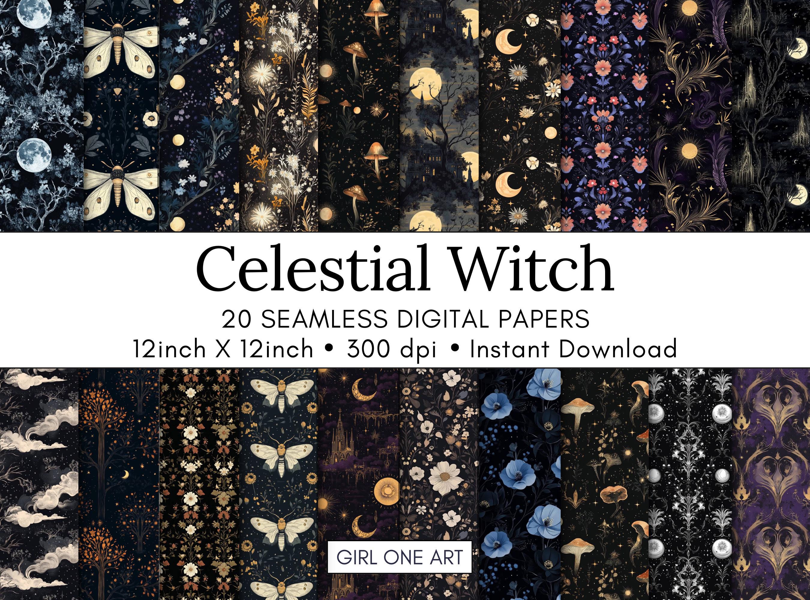 Celestial Witch Seamless Papers: Gothic Cottagecore Digital Patterns ...