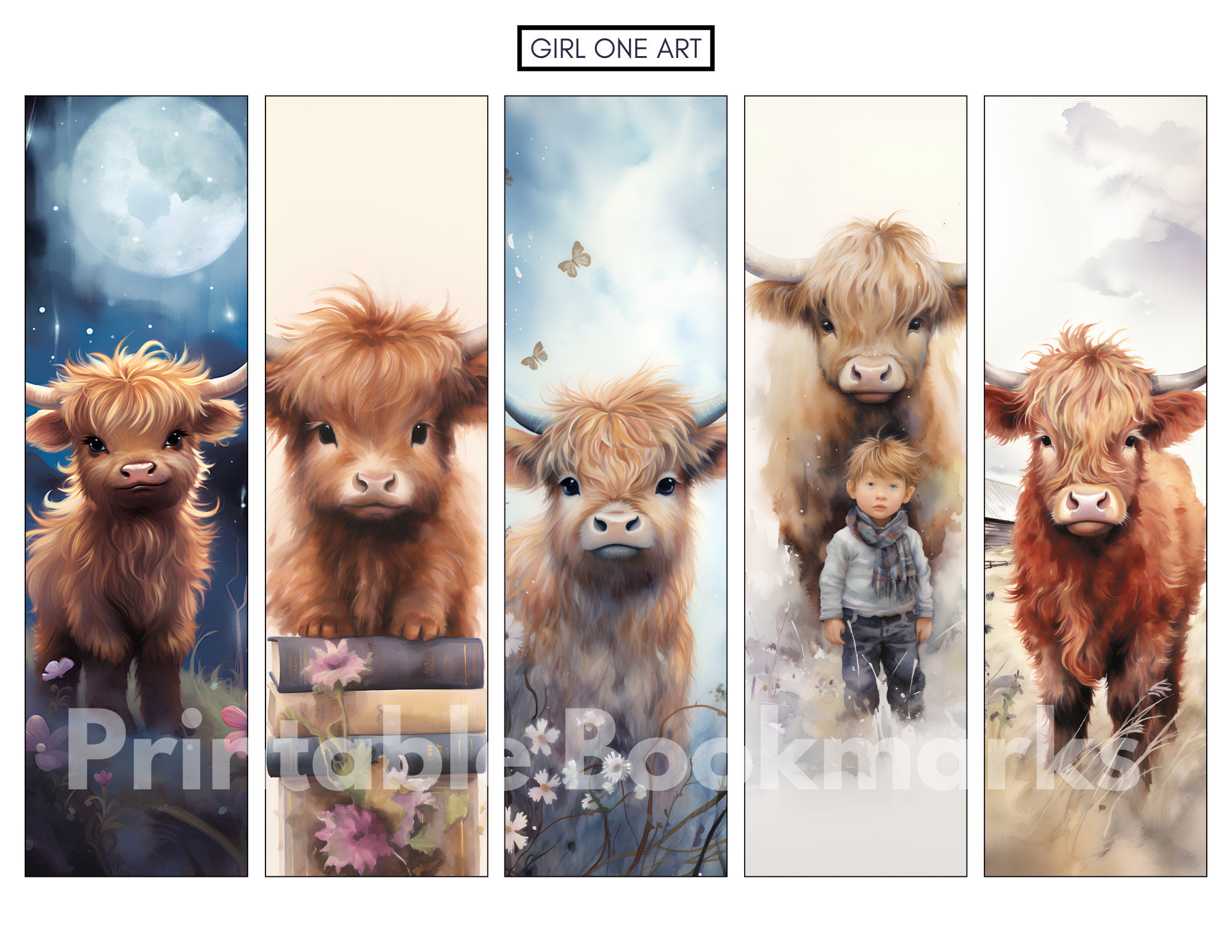 Highland Cow Bookmarks Bundle Printable Digital Download PNG JPG ...