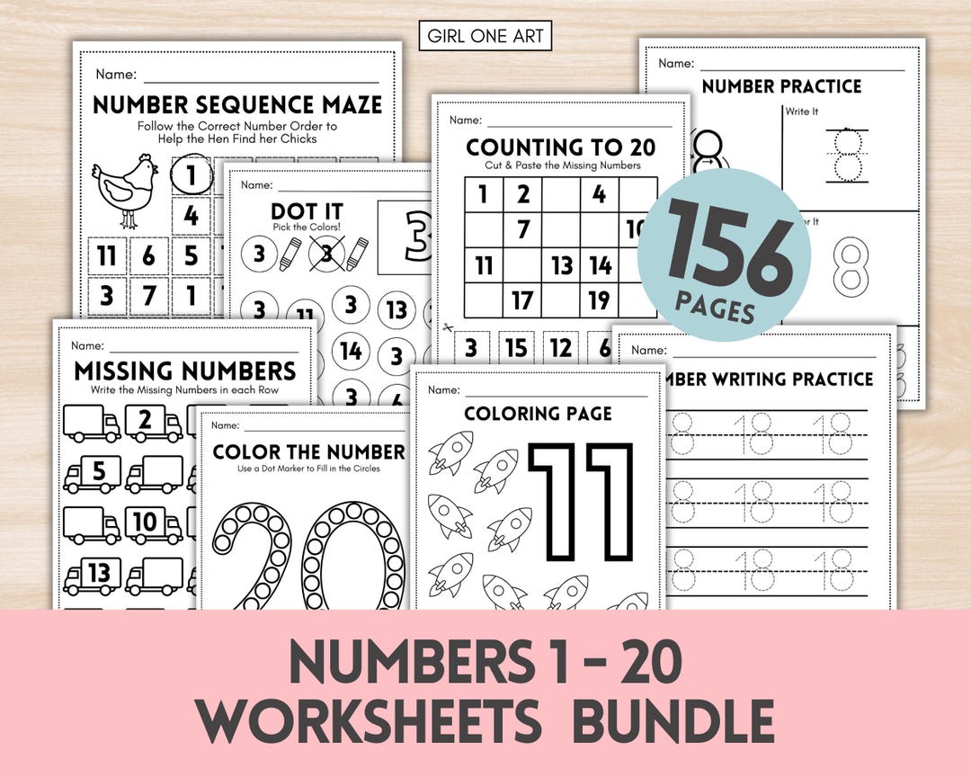Numbers 1-20 Worksheets: Tracing, Coloring, Dot Learning Activities ...