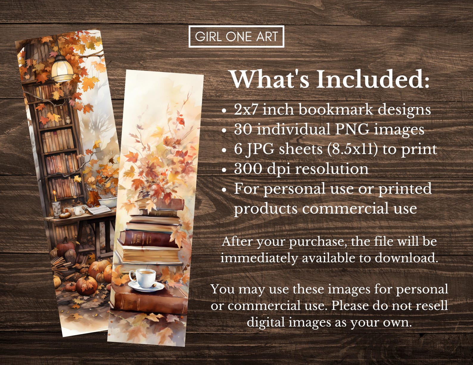 Autumn Reading Printable Bookmarks Bundle Downloadable PNG JPG ...