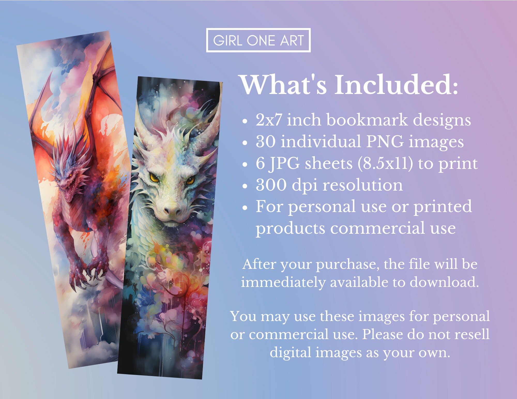 Fantasy Dragons Printable Bookmarks Bundle Digital Download - Etsy