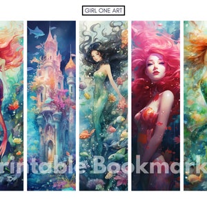 Fantasy Mermaids Printable Bookmarks Bundle Digital Download PNG JPG ...
