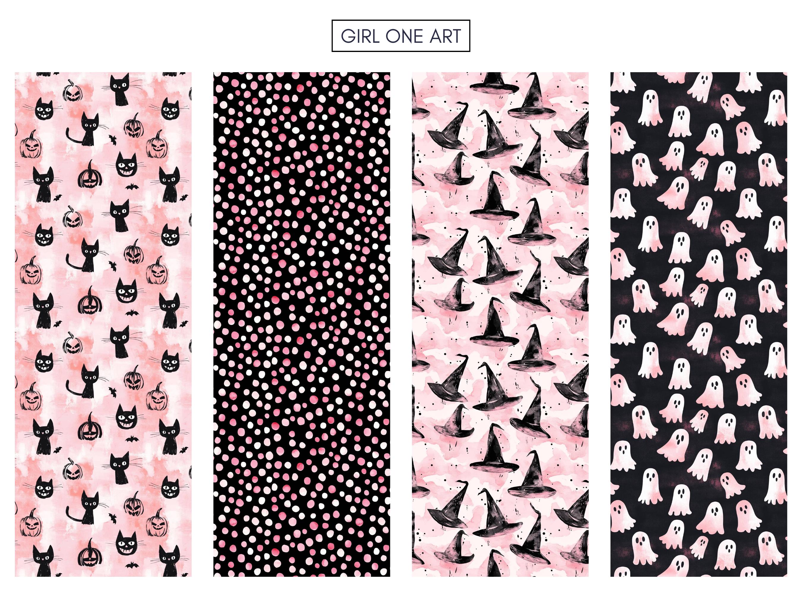 Pink & Black Halloween Digital Paper Pack Seamless Watercolor Spooky ...