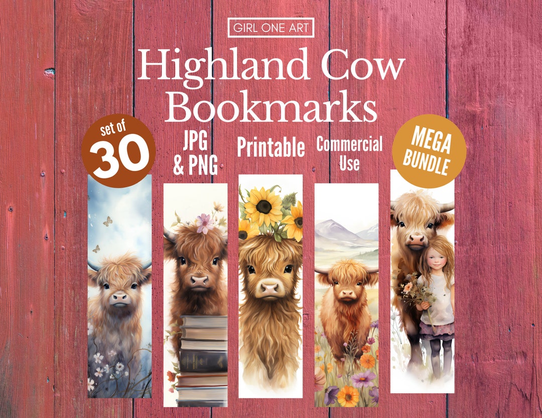 Highland Cow Bookmarks Bundle Printable Digital Download PNG JPG ...