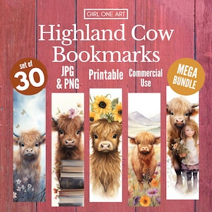 Highland Cow Bookmarks Bundle Printable Digital Download PNG JPG ...