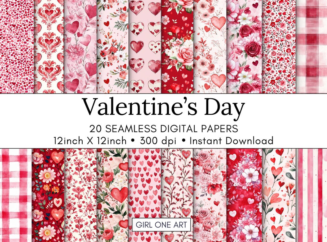 Valentine's Day Seamless Paper: Hearts & Floral Romantic Patterns ...