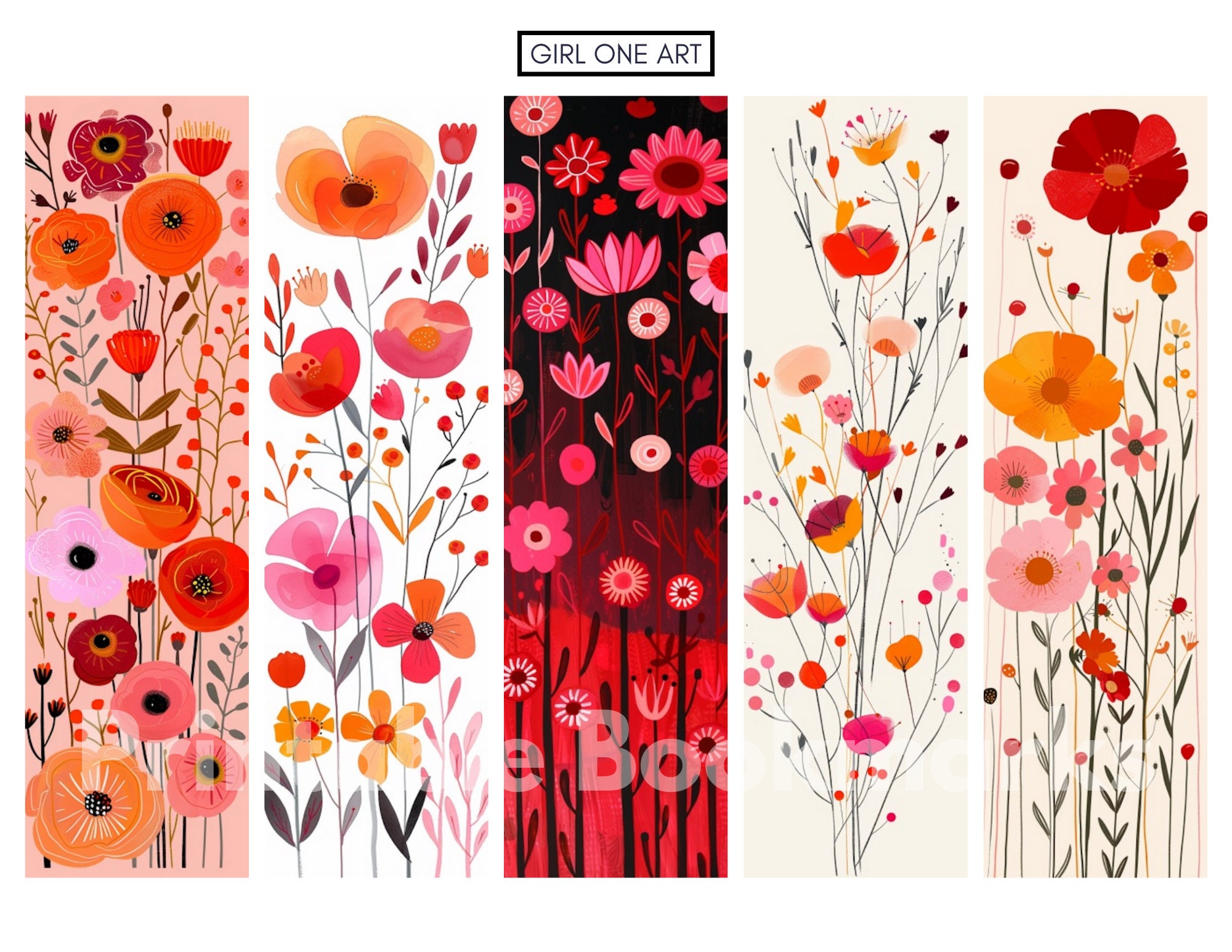 Minimalist Flowers Printable Bookmark Bundle PNG & JPG Print and Cut ...
