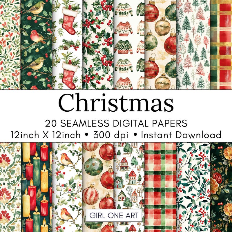 Christmas Digital Paper - Etsy