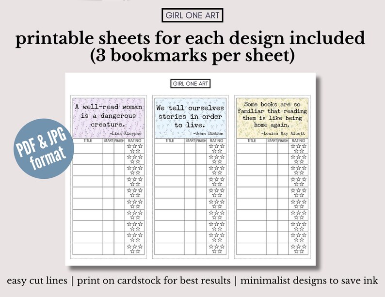 Book Quotes Reading List Bookmarks: Printable DIY Bundle (digital ...